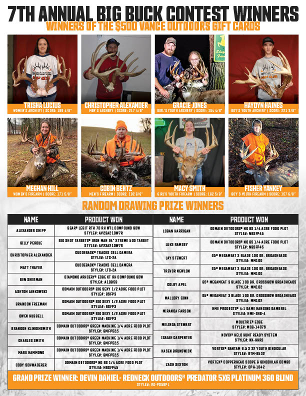 7th Annual Big Buck Contest | Vance Outdoors